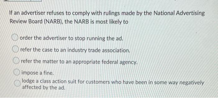 Solved If an advertiser refuses to comply with rulings made | Chegg.com