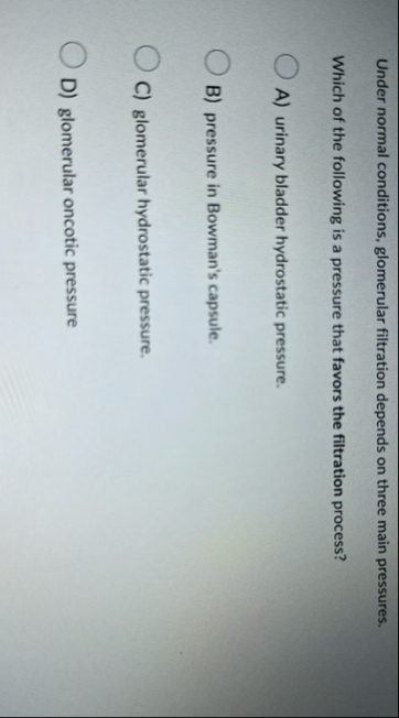 Solved Under normal conditions, glomerular filtration | Chegg.com