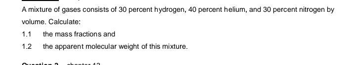 Solved A mixture of gases consists of 30 percent hydrogen, | Chegg.com