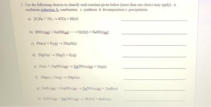 Solved 2. Use the following choices to classify each | Chegg.com