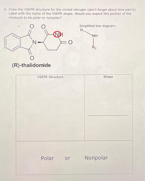Solved d. Draw the VSEPR structure for the circled nitrogen | Chegg.com