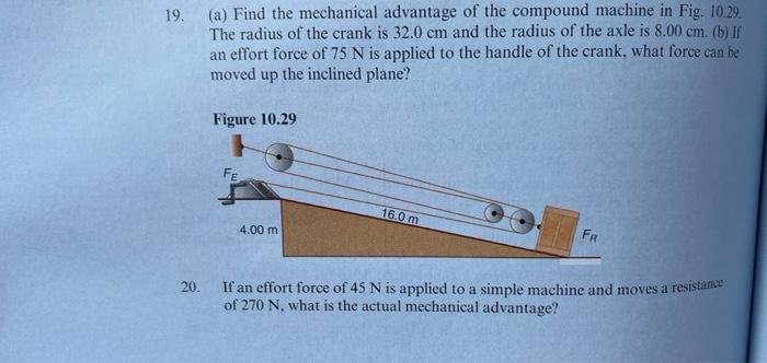 Solved 19. (a) Find the mechanical advantage of the compound | Chegg.com