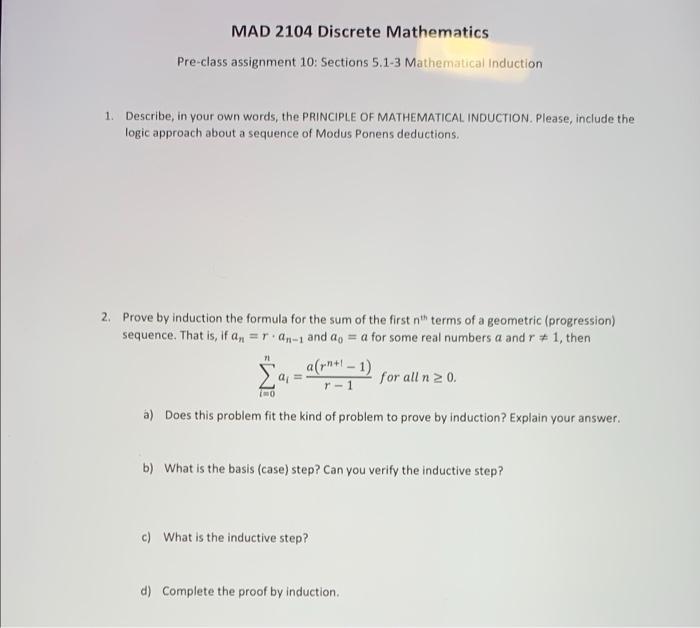 Solved MAD 2104 Discrete Mathematics Pre-class assignment | Chegg.com