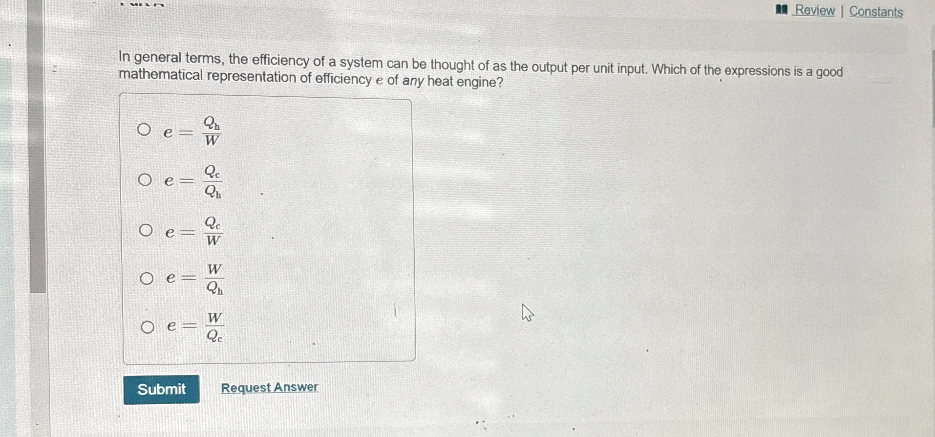 Solved ReviewConstantsIn general terms, the efficiency of a | Chegg.com