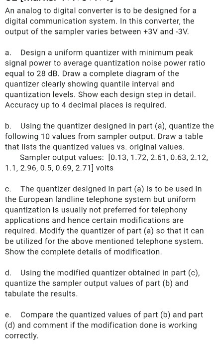 Solved An Analog To Digital Converter Is To Be Designed For