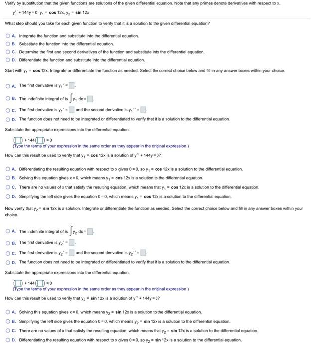 Solved Verify by substitution that the given functions are | Chegg.com