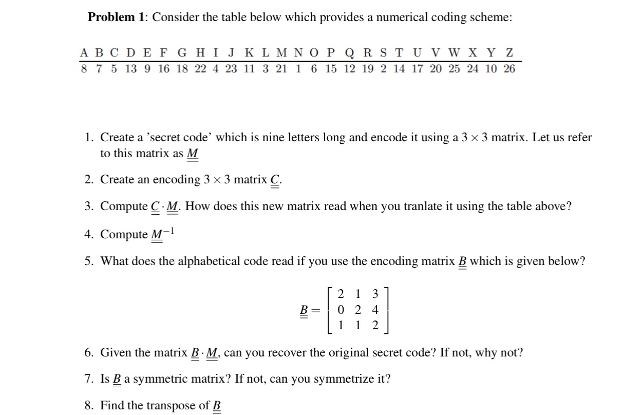 Problem 1: Consider the table below which provides a | Chegg.com