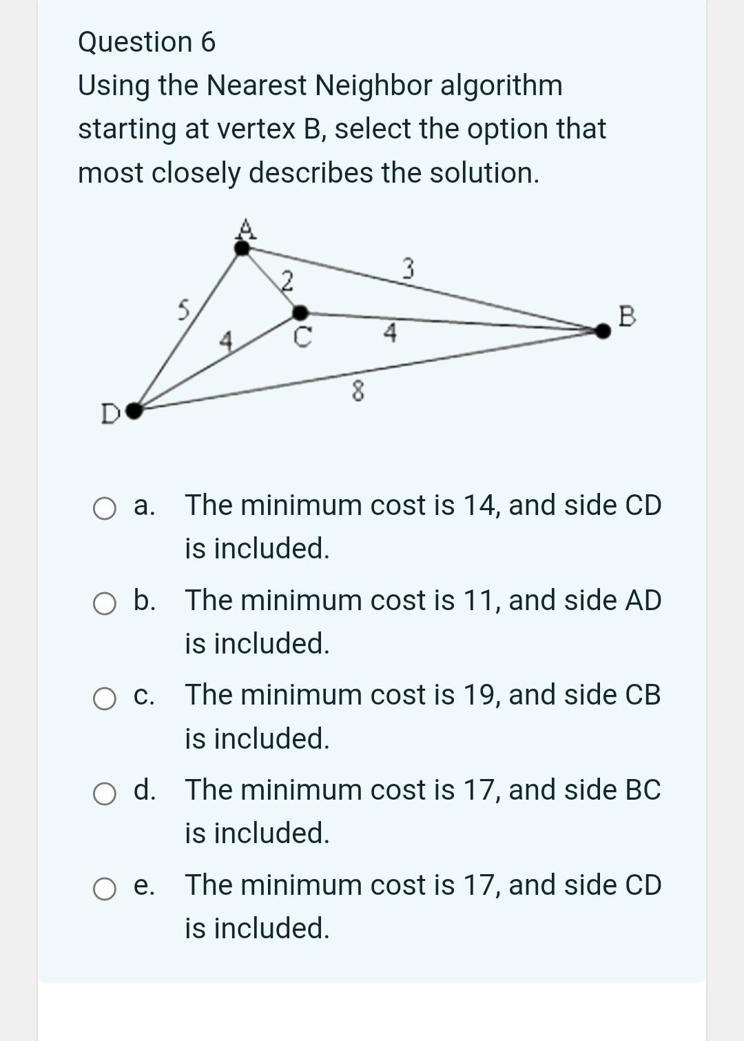 Solved Question 6 Using the Nearest Neighbor algorithm | Chegg.com