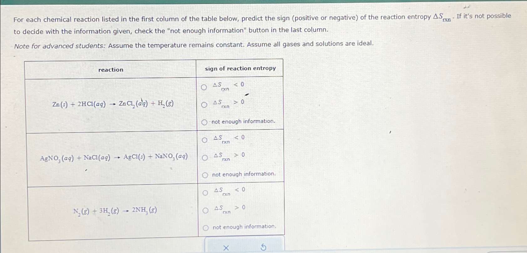Solved For each chemical reaction listed in the first column | Chegg.com