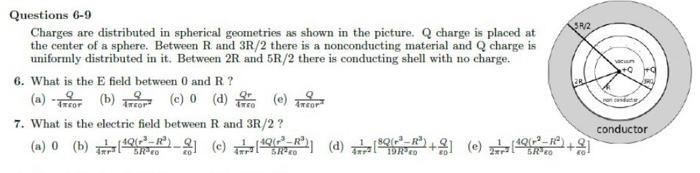 Solved Questions 6-9 Charges are distributed in spherical | Chegg.com