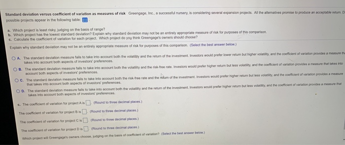 Solved Standard deviation versus coefficient of variation as | Chegg.com