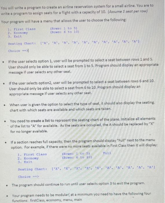 Solved fou will write a program to create an airline | Chegg.com