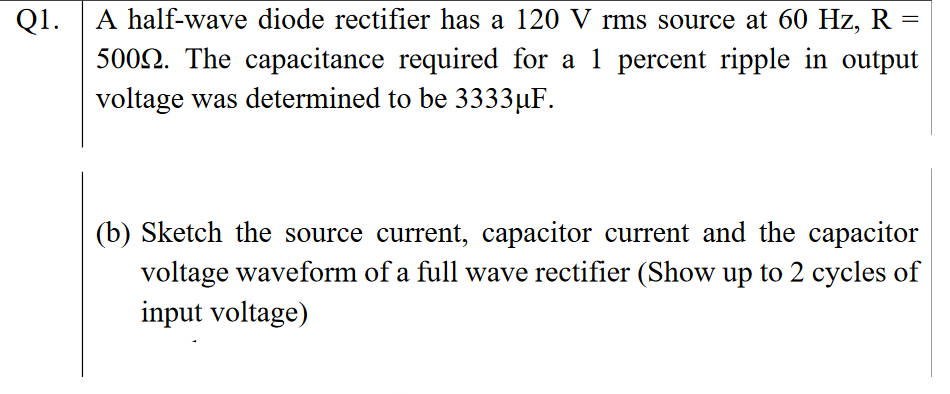 Solved Q1. ﻿A half-wave diode rectifier has a 120Vrms | Chegg.com
