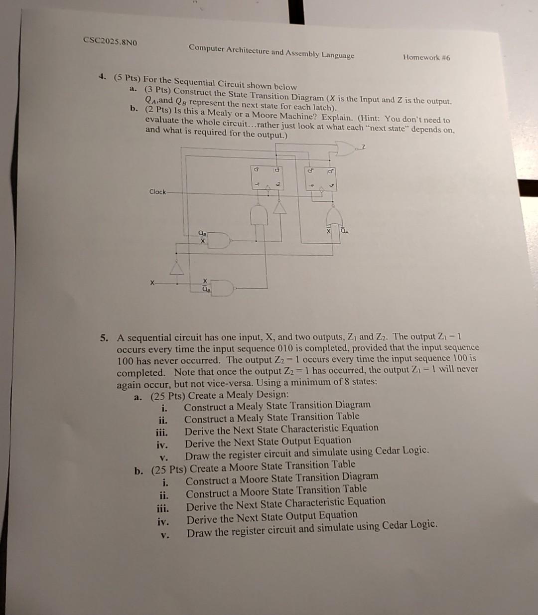 Solved 4. (5Pts) For the Sequential Circuit shown below a. | Chegg.com