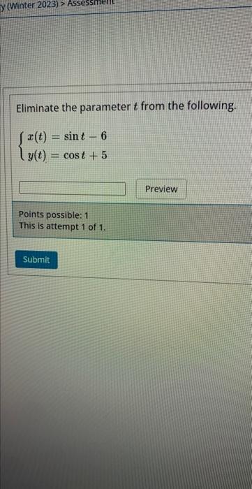 Solved Eliminate the parameter t from the following. | Chegg.com