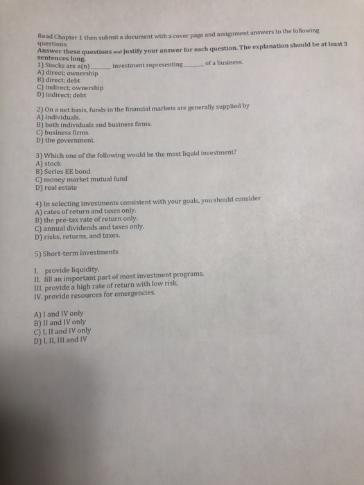 Solved Read Chapter 1 then submit a document with a cover | Chegg.com