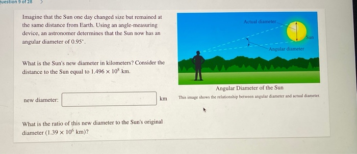 Solved Question 9 of 28 Actual diameter Imagine that the Sun | Chegg.com