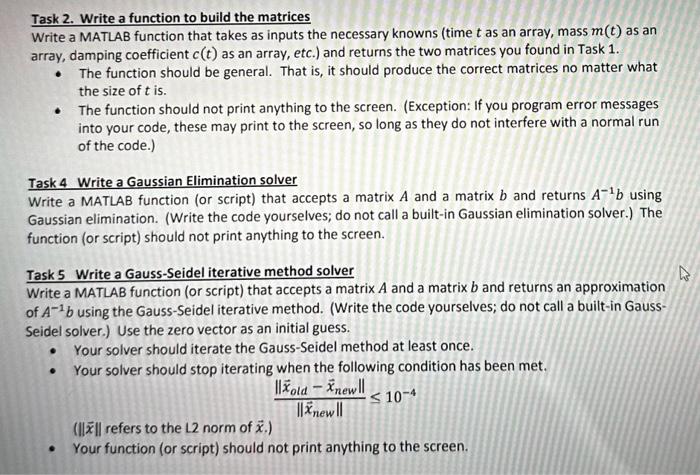 Task 2. Write a function to build the matrices Write | Chegg.com