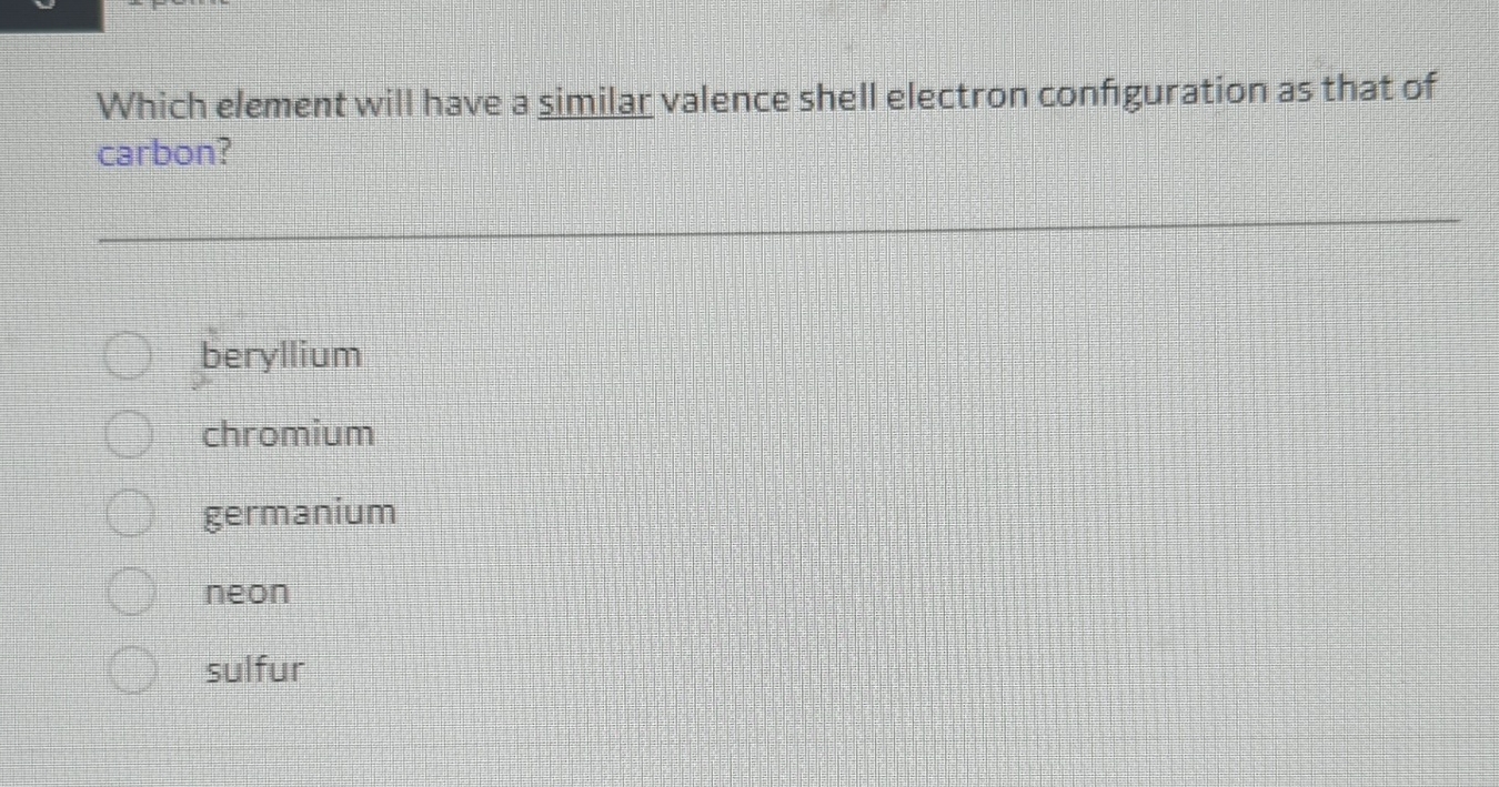 Solved Which element will have a similar valence shell | Chegg.com