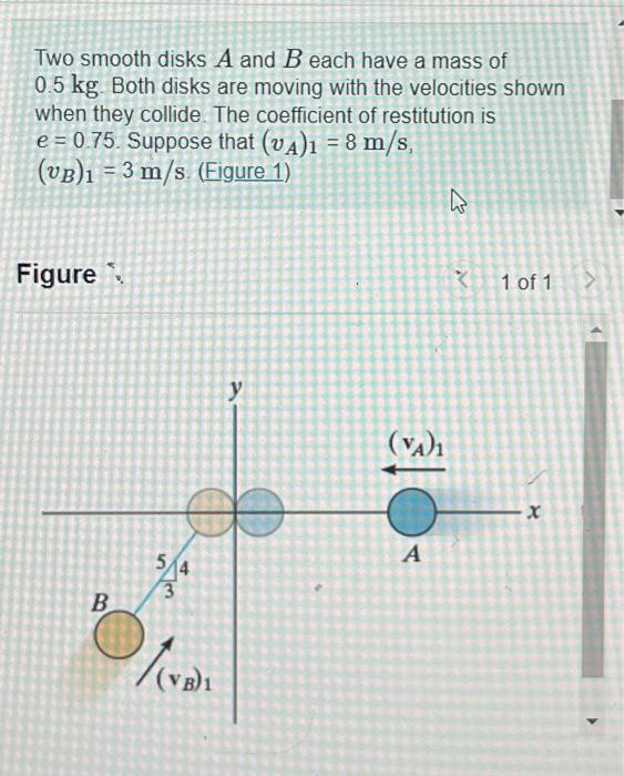 Solved Two smooth disks A and B each have a mass of 0.5 kg. | Chegg.com