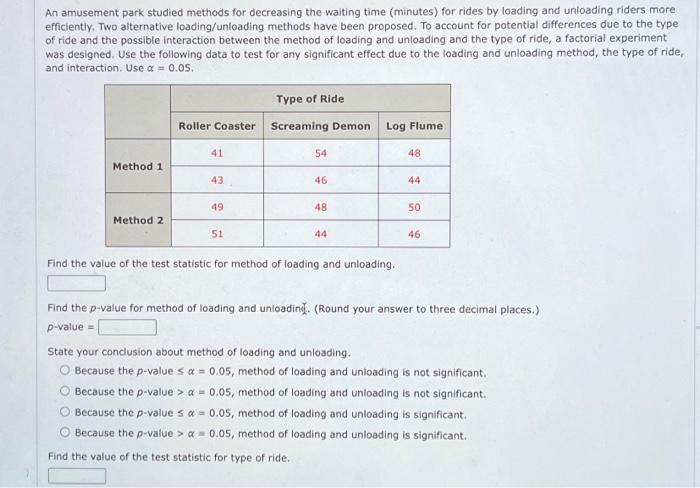 Solved An amusement park studied methods for decreasing the | Chegg.com