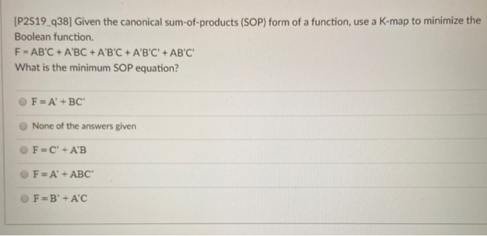 Solved [P2519_938] Given the canonical sum-of-products (SOP) | Chegg.com