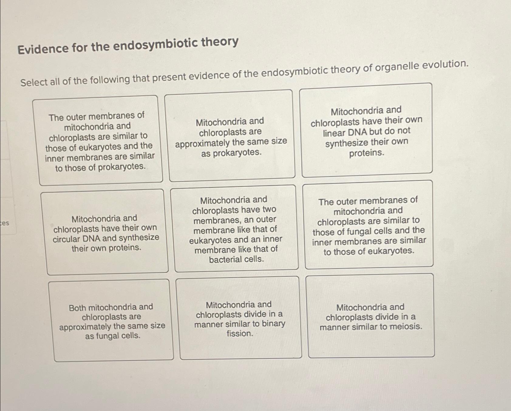 Solved Evidence for the endosymbiotic theorySelect all of | Chegg.com