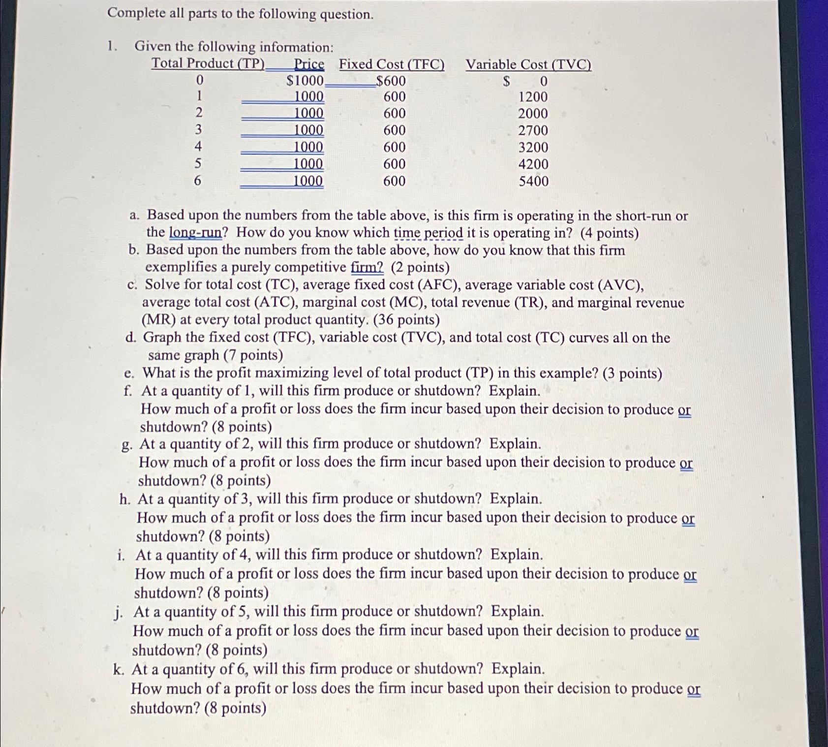 Complete all parts to the following question.Given | Chegg.com