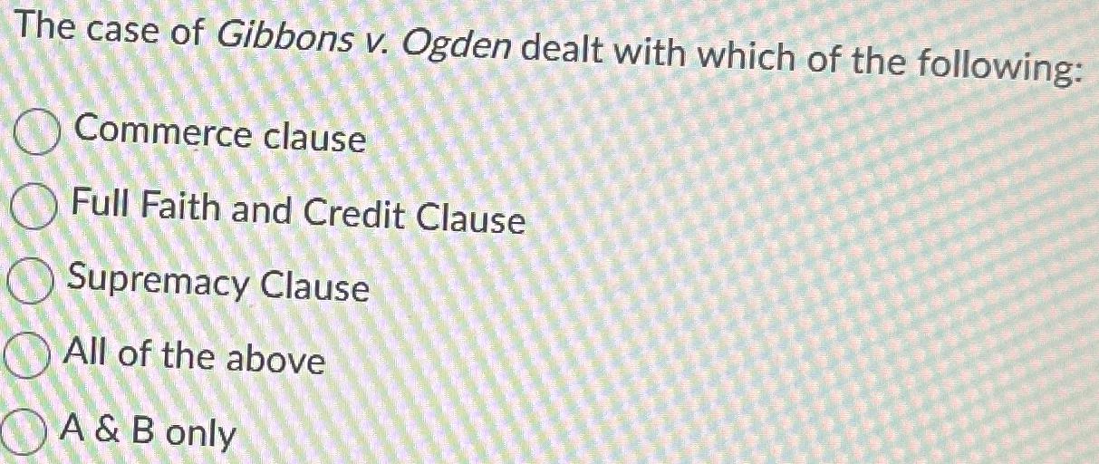 Solved The case of Gibbons v. ﻿Ogden dealt with which of the | Chegg.com