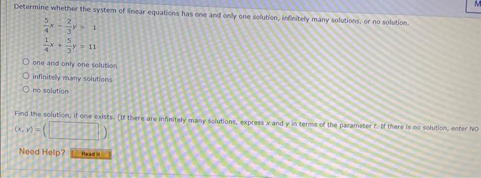 Solved Determine whether the system of linear equations has | Chegg.com
