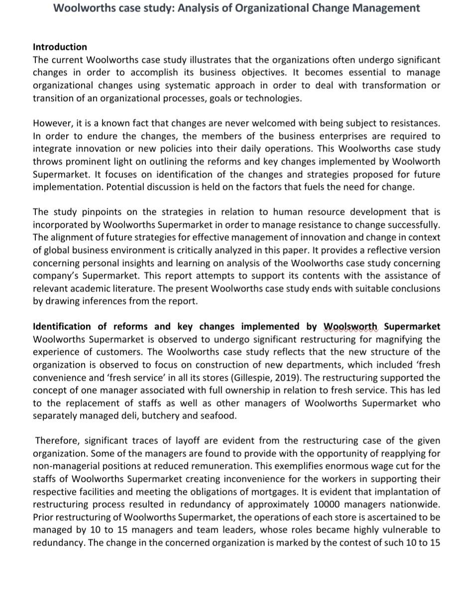 Solved Woolworths case study: Analysis of Organizational | Chegg.com