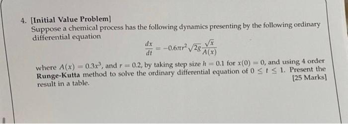 Solved 4. [Initial Value Problem] Suppose a chemical process | Chegg.com