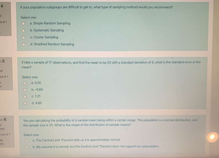 Solved 4 If your population subgroups are difficult to get | Chegg.com