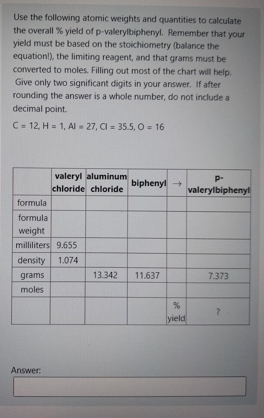 Solved Use the following atomic weights and quantities to | Chegg.com