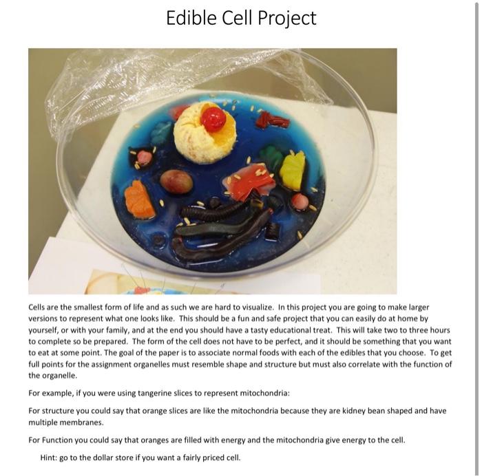 Solved Edible Cell Project Cells are the smallest form of | Chegg.com