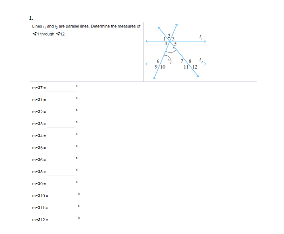 Lines l1 ﻿and l2 ﻿are parallel lines. Determine the | Chegg.com