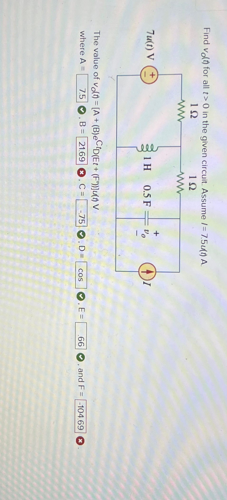 Find vO(t) ﻿for all t>0 ﻿in the given circuit. Assume | Chegg.com