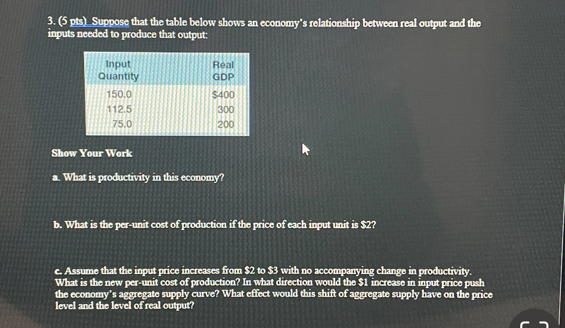 Solved ( 5 ﻿pts ) ﻿Suppose that the table below shows an | Chegg.com