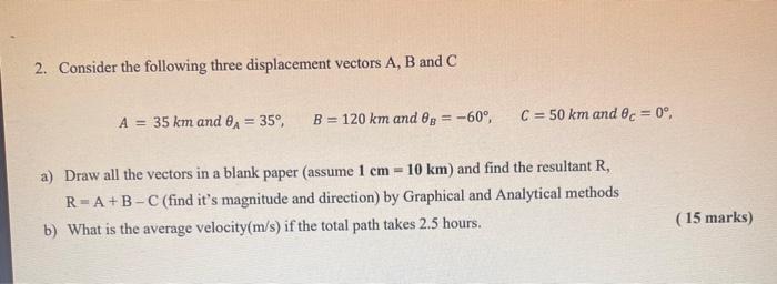 Solved 2. Consider the following three displacement vectors | Chegg.com