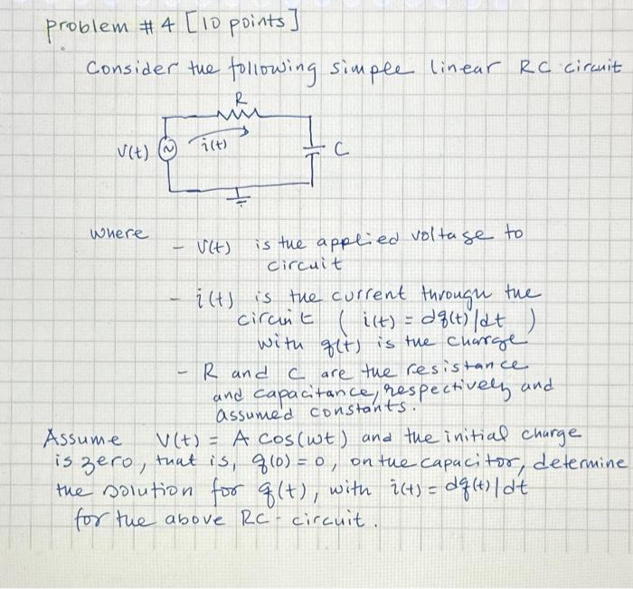 Solved Consider the following simple linear RC circuit where | Chegg.com