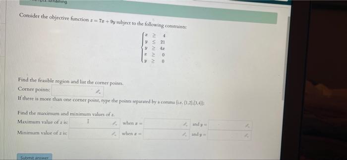 Solved Naming Consider The Objective Function 2 7x 9y