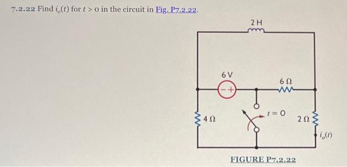 Solved 7.2.22 Find i0(t) for t>0 in the circuit in Fig. | Chegg.com