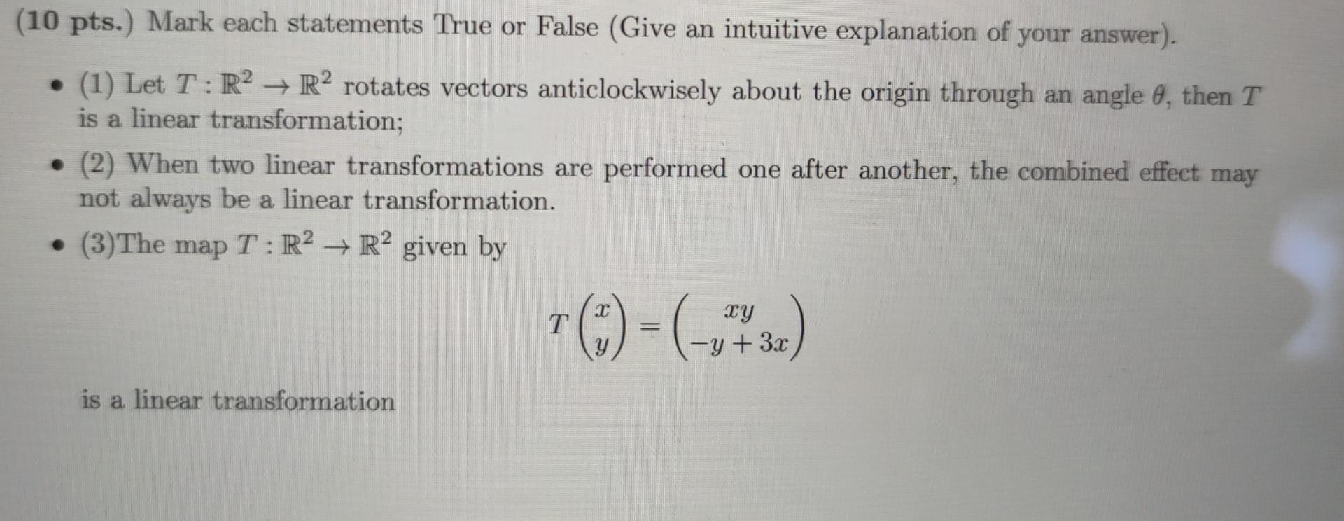 Solved (10 pts.) Mark each statements True or False (Give an | Chegg.com Solved (10 pts.) Mark each statements True or False (Give an | Chegg.com