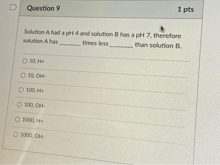 Solved Solution A had a pH4 and solution B has a pH7, | Chegg.com