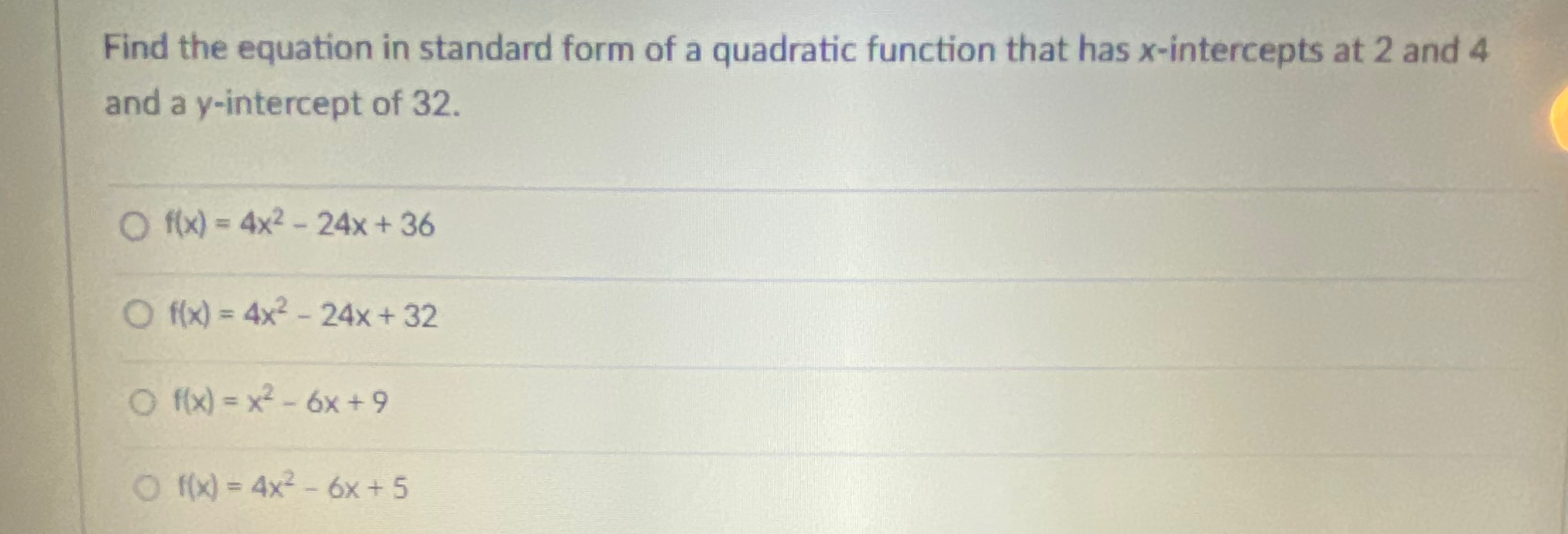 Solved Find the equation in standard form of a quadratic | Chegg.com