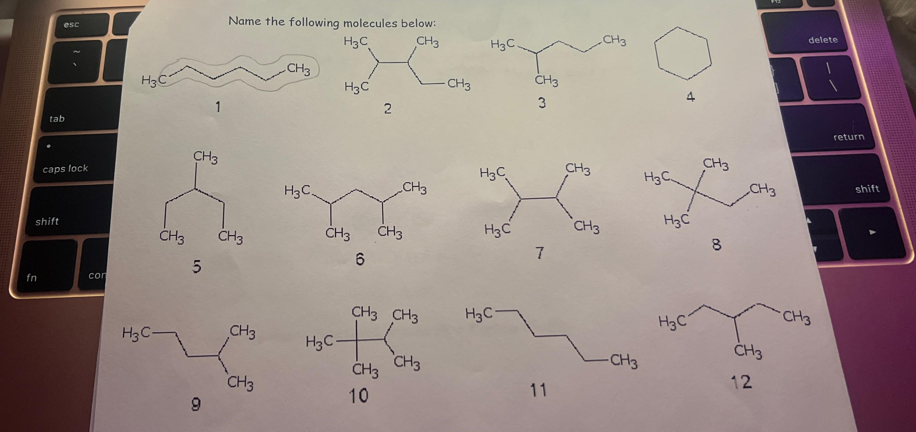 Solved Name the following molecules below | Chegg.com