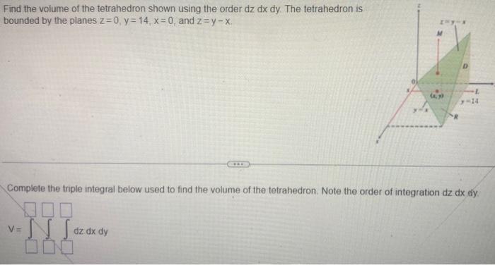 Solved Find the volume of the tetrahedron shown using the | Chegg.com