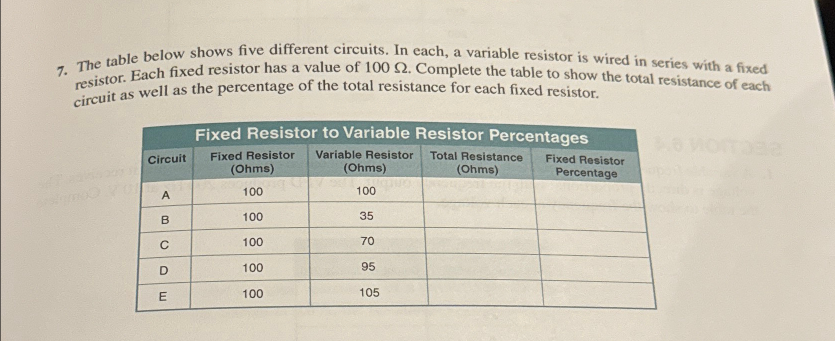 Solved The table below shows five different circuits. In | Chegg.com