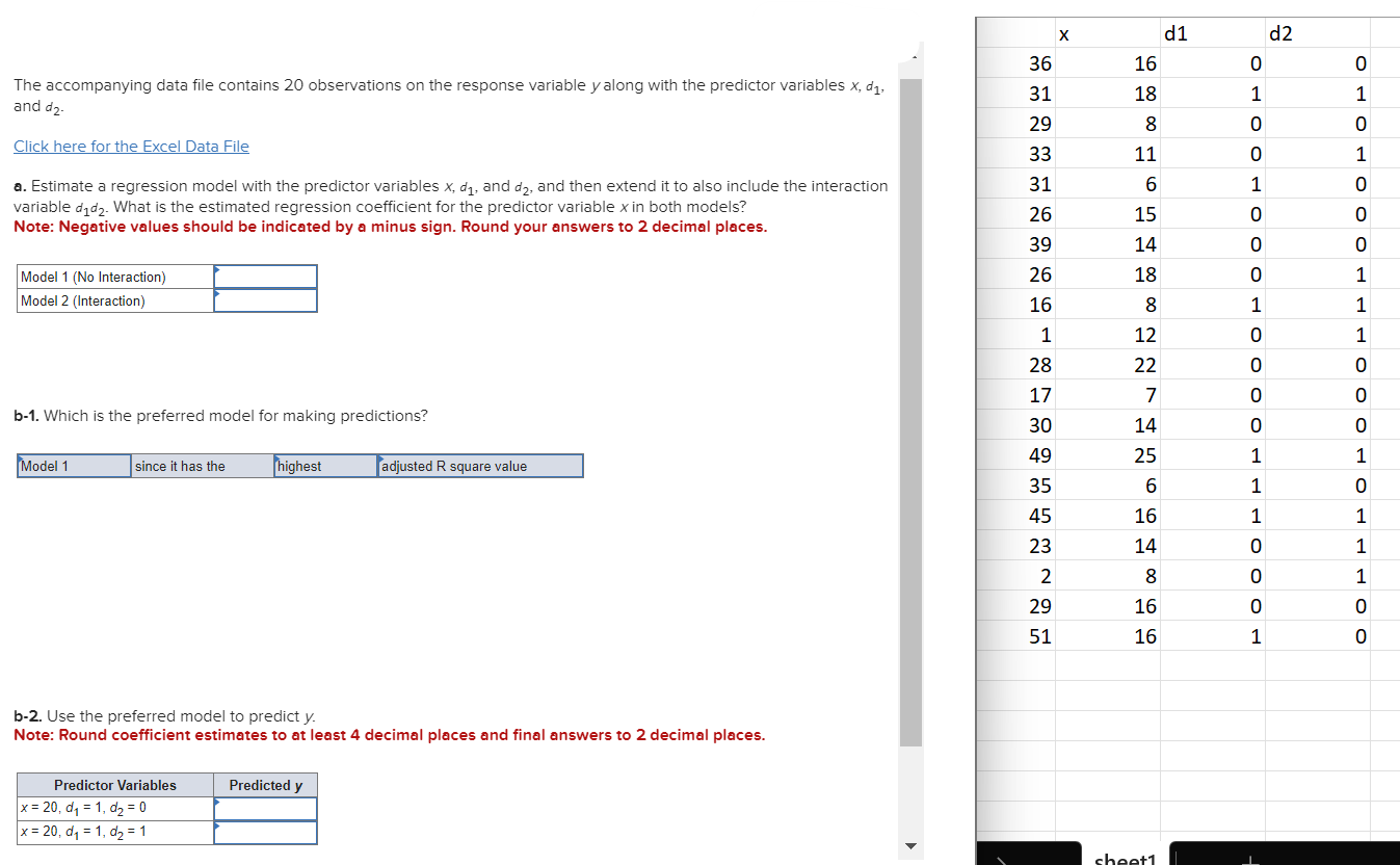 Solved The accompanying data file contains 20 ﻿observations | Chegg.com