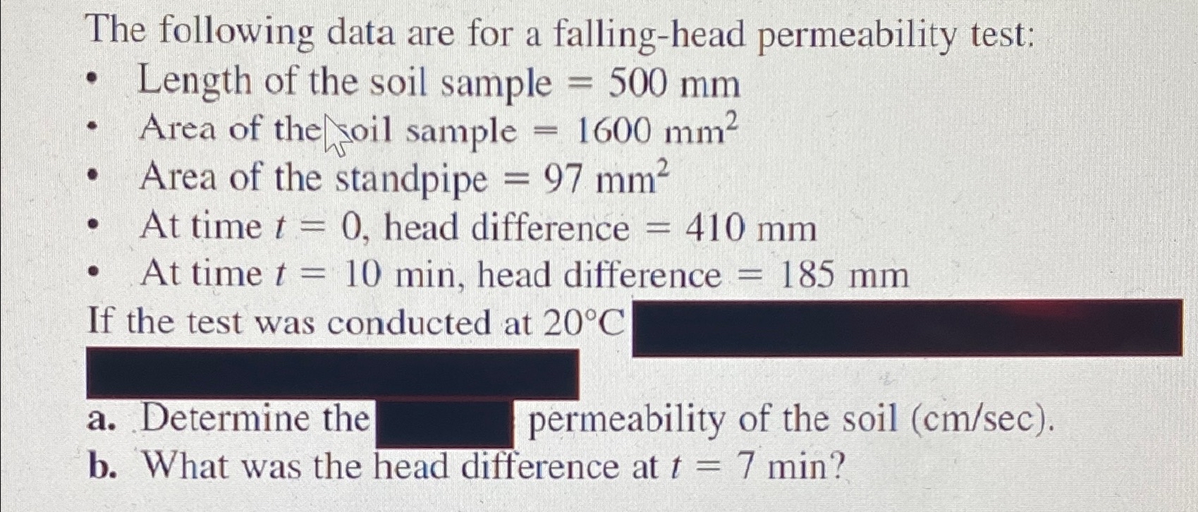 Solved The following data are for a falling-head | Chegg.com